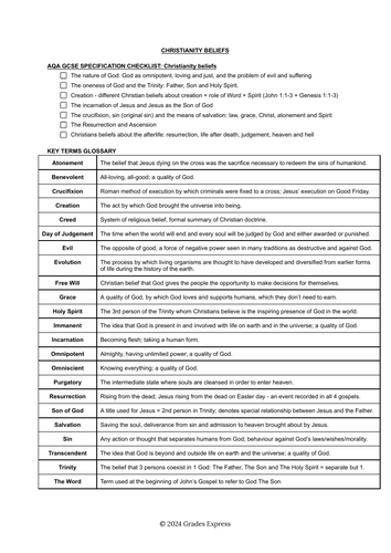 Grade 9 AQA GCSE RS: Christianity Beliefs Full Revision Pack | Teaching Resources