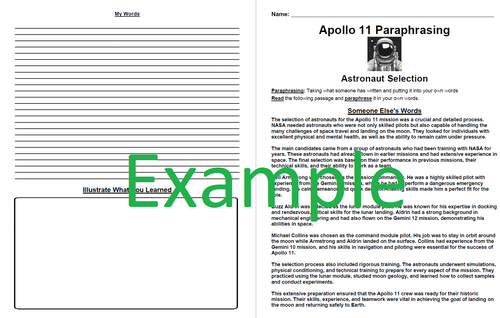Apollo 11 Mission Paraphrasing Worksheet Packet (32 Assignments ...