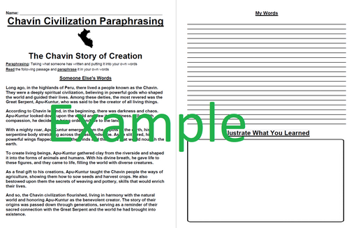 Chavin Culture Paraphrasing Worksheet Packet (18 Assignments ...