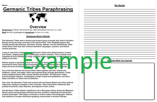 Germanic Tribes Paraphrasing Worksheet Packet (15 Assignments ...
