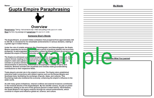 Gupta Empire Paraphrasing Worksheet Packet (16 Assignments) | Teaching ...