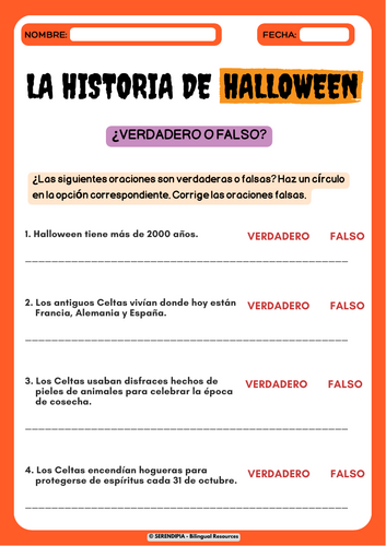 La Historia de Halloween | ACTIVIDADES LECTURA & ESCRITURA | Spanish ...