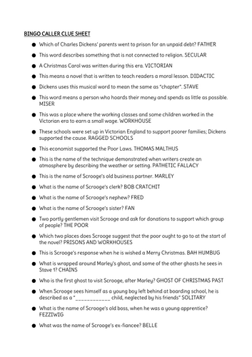 A Christmas Carol BINGO | Teaching Resources
