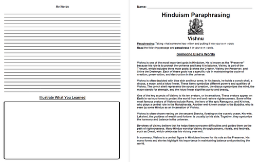 Hinduism Paraphrasing Worksheet Packet (28 Assignments) | Teaching ...