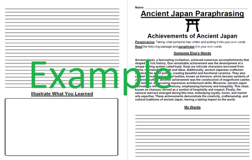 History of Japan Paraphrasing Worksheet Packet (63 Assignments ...