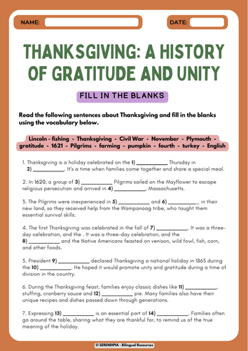 The History of Thanksgiving | READING + WRITING PROMPTS | Middle School ...