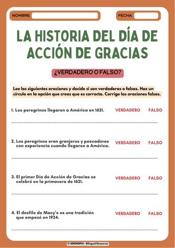 Thanksgiving History & Traditions SPANISH READING COMPREHENSION | Dia ...