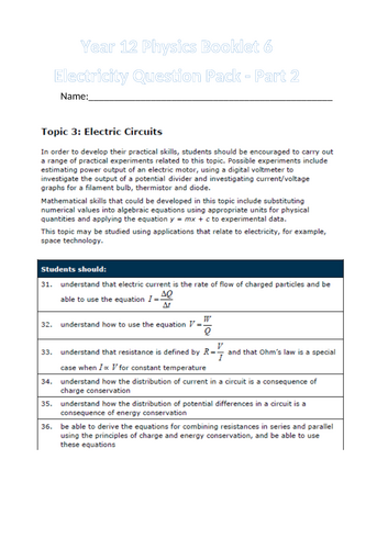 A Level Physics Work Packs (Year 12) | Teaching Resources