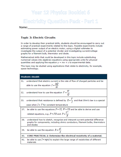 A Level Physics Work Packs (Year 12) | Teaching Resources