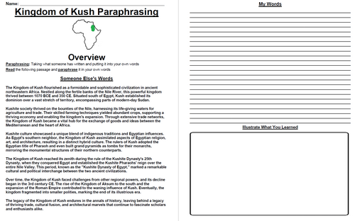Kingdom of Kush Paraphrasing Worksheet Packet (15 Assignments ...