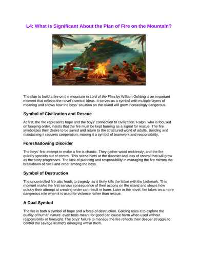 Lord of the Flies Fire on the Mountain | Teaching Resources