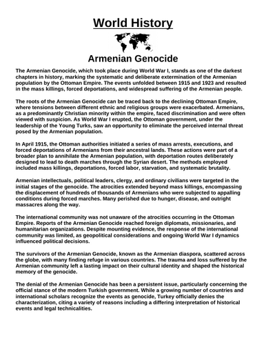 Armenian Genocide “Article & Questions” Assignment | Teaching Resources