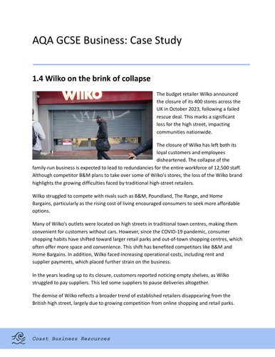 GCSE AQA Unit 1: A pack of Case Study Resources | Teaching Resources