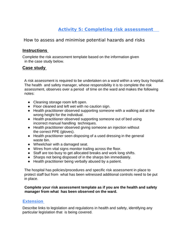 T Level Health Core A Elements A3 and A4 All Health and Safety lessons ...