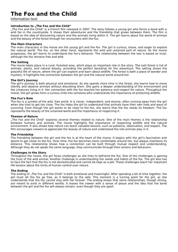 The Movie "The Fox and the Child" | Teaching Resources