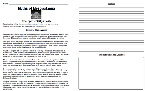 Myths of Mesopotamia Paraphrasing Worksheet Packet (10 Assignments ...