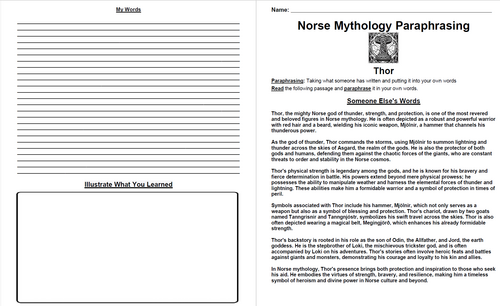 Norse Mythology Paraphrasing Worksheet Packet (51 Assignments ...