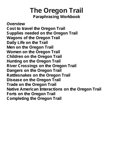 Oregon Trail Paraphrasing Worksheet Packet (17 Assignments) | Teaching ...