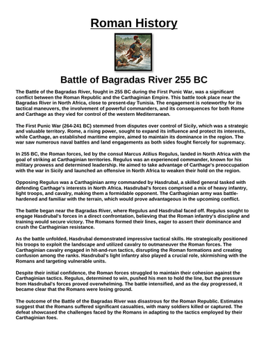Battle of Bagradas River 255 BC “Article & Questions” Assignment ...