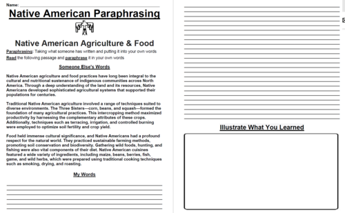 Native American Tribes Paraphrasing Worksheet Packet (40 Assignments ...