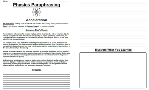 Physics Paraphrasing Worksheet Packet (58 Assignments) | Teaching Resources