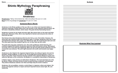 Shinto Mythology Paraphrasign Worksheet Packet (34 Assignments ...