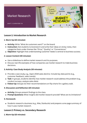 5 lesson plans - Market Research AS Level Business | Teaching Resources
