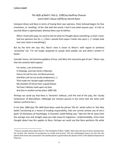 Coursework: ‘The Wife of Bath’s Tale’ and ‘A Doll’s House’ | Teaching ...