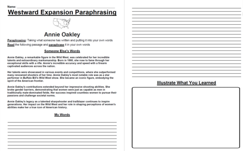 Westward Expansion in U.S. Paraphrasing Worksheet Packet (29 ...