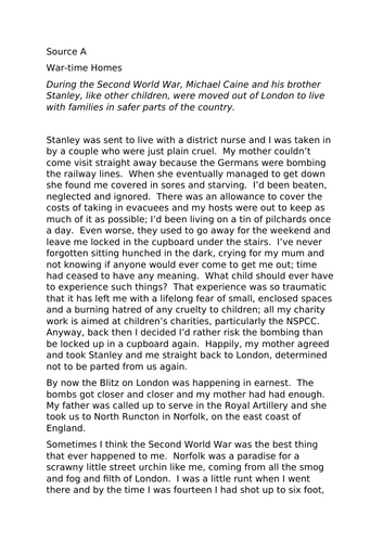 Paper 2 GCSE English Language AQA- War and Evacuation | Teaching Resources