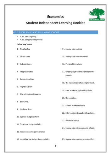 A Level AQA Economics Independent Learning Books | Teaching Resources