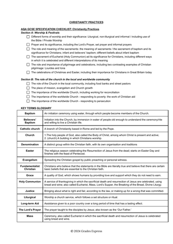 Grade 9 AQA GCSE RS: Christianity Practices Full Revision Pack | Teaching Resources