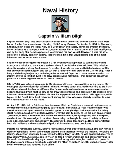 Captain William Bligh “Article & Questions” Assignment | Teaching Resources
