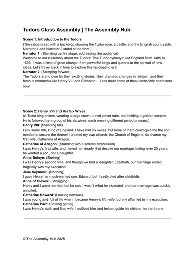 Tudors KS2 Class Assembly Script | Teaching Resources
