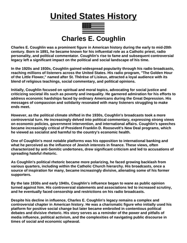 Charles E. Coughlin “Article & Questions” Assignment | Teaching Resources
