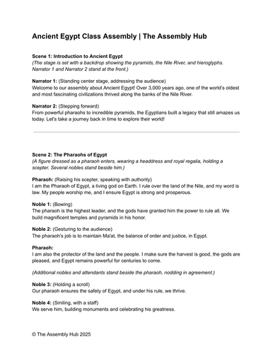 Ancient Egypt KS2 Class Assembly Script | Teaching Resources