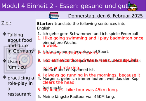 New GCSE German Module 4 Unit 1 Essen: gesund und gut | Teaching Resources
