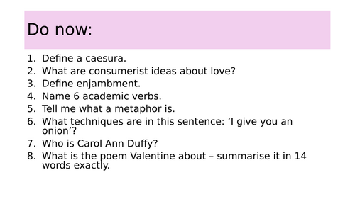 Eduqas Poetry Anthology Valentine by Carol Ann Duffy x2 Lessons ...