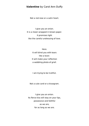 Eduqas Poetry Anthology Valentine by Carol Ann Duffy x2 Lessons ...