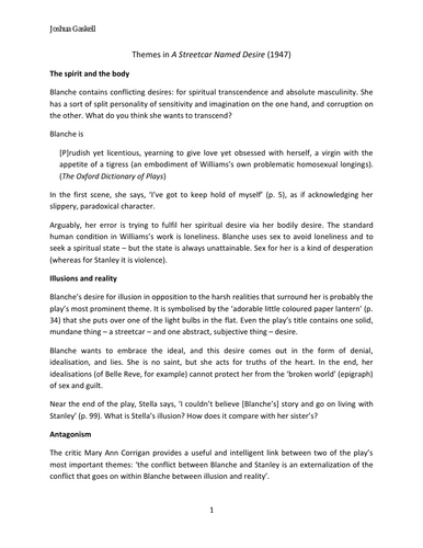 Themes in ‘A Streetcar Named Desire’ | Teaching Resources