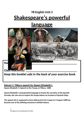Powerful speeches in Shakespeare KS3- 14 lessons and a booklet ...