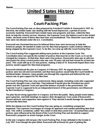 Court-Packing Plan “Article & Questions” Assignment | Teaching Resources