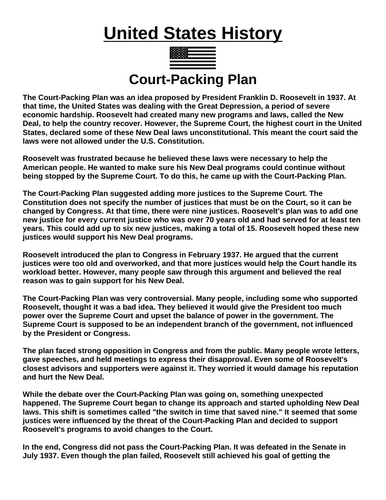 Court-Packing Plan “Article & Questions” Assignment | Teaching Resources