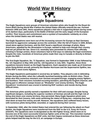 Eagle Squadrons of World War II “Article & Questions” Assignment ...