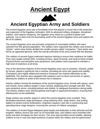 Ancient Egyptian Army & Soldiers “Article & Questions” Assignment ...