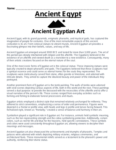Ancient Egyptian Art “Article & Questions” Assignment (ANCIENT EGYPT ...