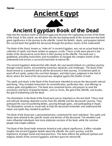 Book of the Dead “Article & Questions” Assignment (ANCIENT EGYPT ...