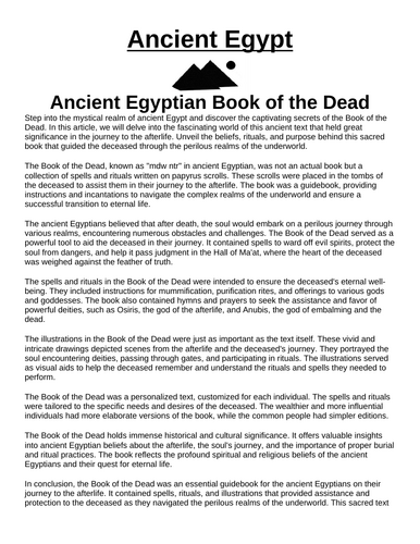 Book of the Dead “Article & Questions” Assignment (ANCIENT EGYPT ...
