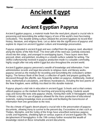 Egyptian Papyrus “Article & Questions” Assignment (ANCIENT EGYPT ...