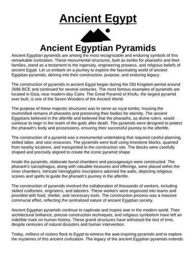 Egyptian Pyramids “Article & Questions” Assignment (ANCIENT EGYPT ...